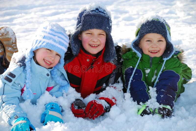 Children in snow stock image. Image of grin, white, toothy - 4072837