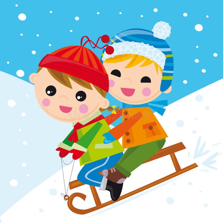 Children on snow led stock vector. Illustration of cartoon - 7040862