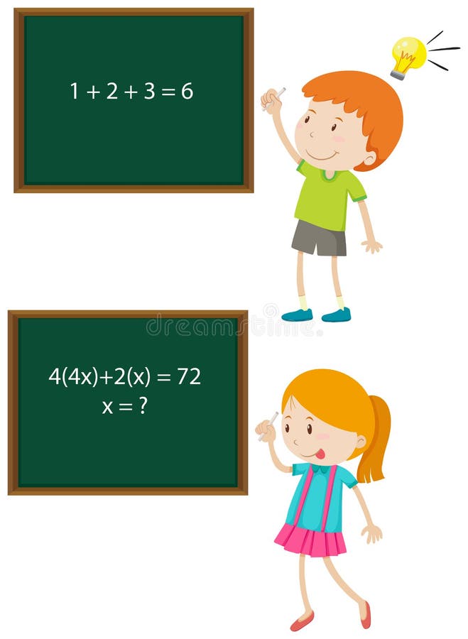Children Solving Math Problems Stock Vector - Illustration of cartoon ...