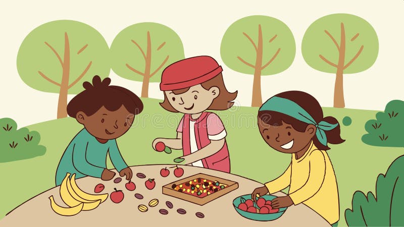 Children Sorting Seeds, Garden Planning Activity Vector Design ...