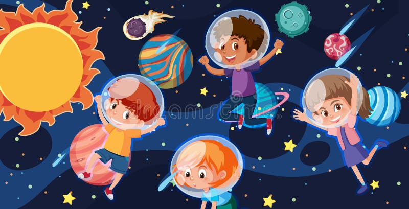 Children in the space stock vector. Illustration of cartoon - 122873145