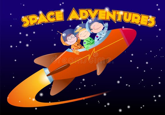 Children in Spacesuits Ride the Rocket Stock Vector - Illustration of ...