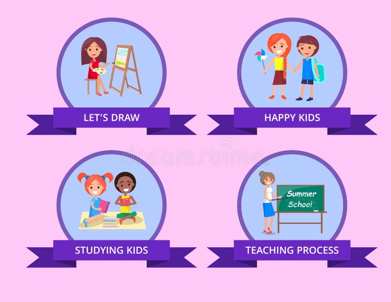 Children Spending Time by Studying Vector Poster Stock Vector ...