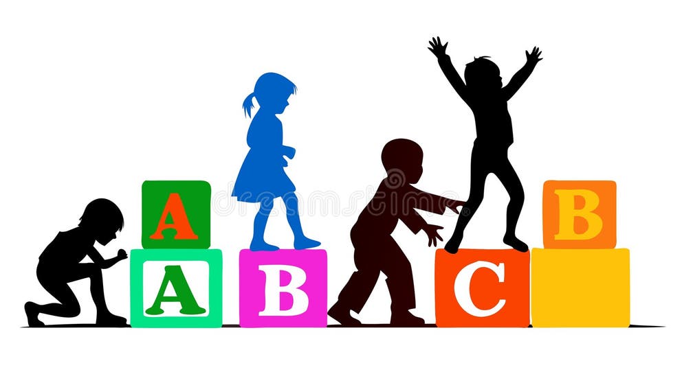 Children Stacking ABC Blocks Together, Vector Design Generative AI Stock Vector - Illustration ...