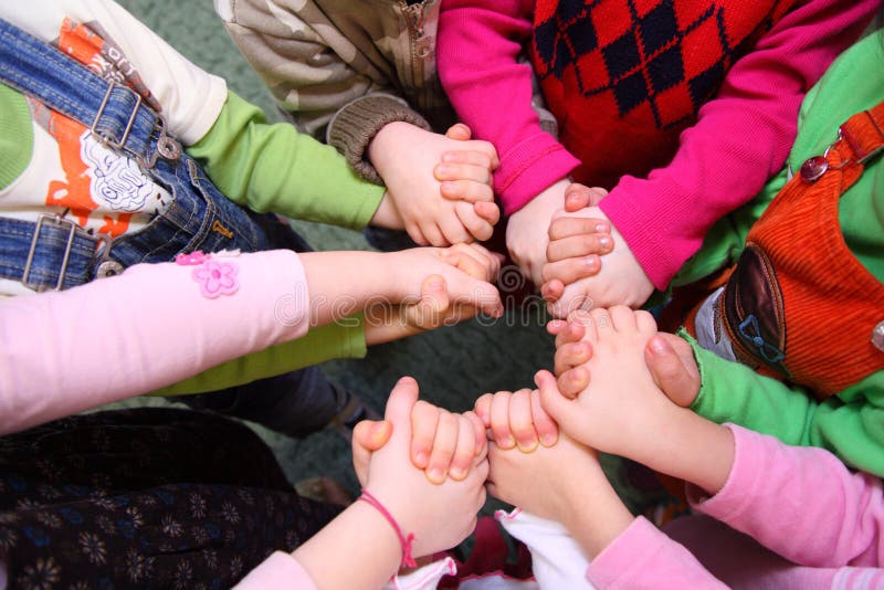 Children Stand Having Joined Hands, Top View Stock Photo - Image of ...