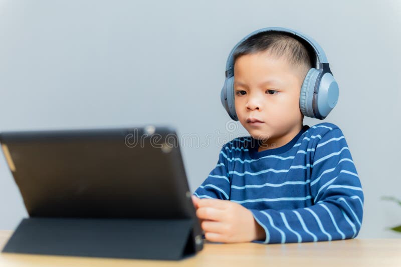 Children Study Online through Tablets at Home Stock Image - Image of ...