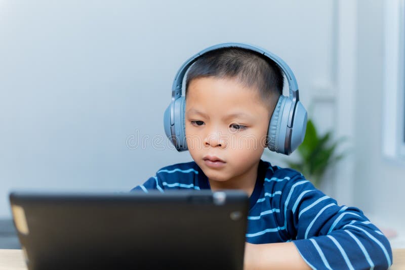 Children Study Online through Tablets at Home Stock Image - Image of ...