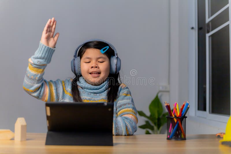Children Study Online through Tablets at Home Stock Photo - Image of ...