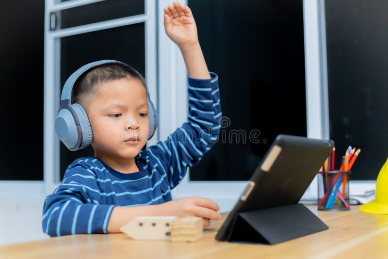 Children Study Online through Tablets at Home Stock Image - Image of ...