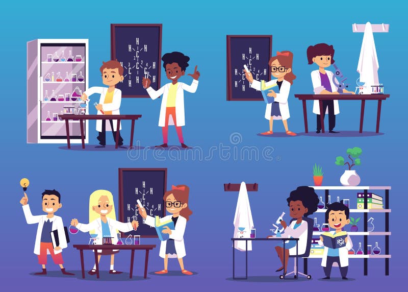 Children Study Science in Laboratory Flat Vector Illustration Isolated ...