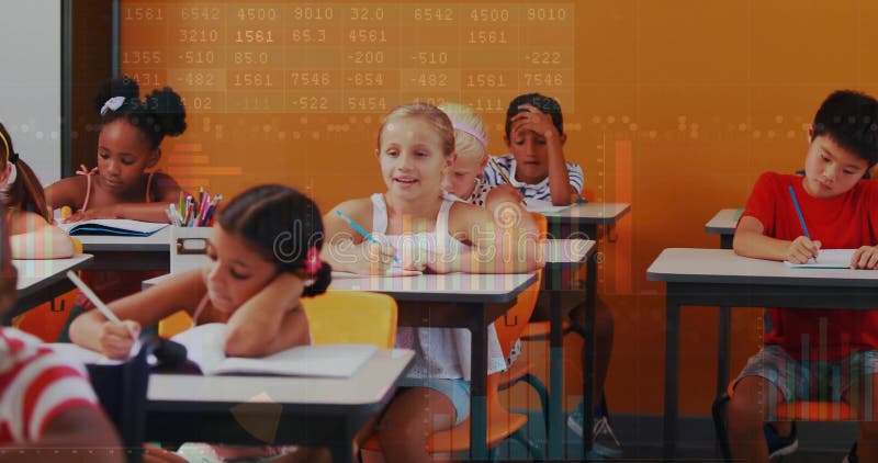 Children Studying in Classroom with Data Processing Image Over Them ...