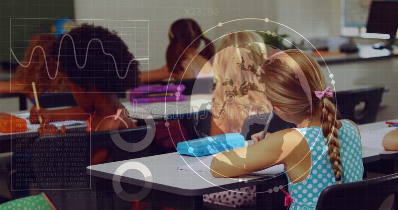 Children Studying in Classroom with World Map and Data Graphs Animation ...