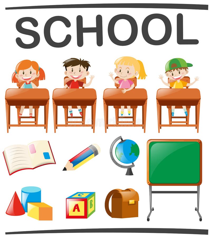 Children Studying and School Objects Stock Vector - Illustration of ...