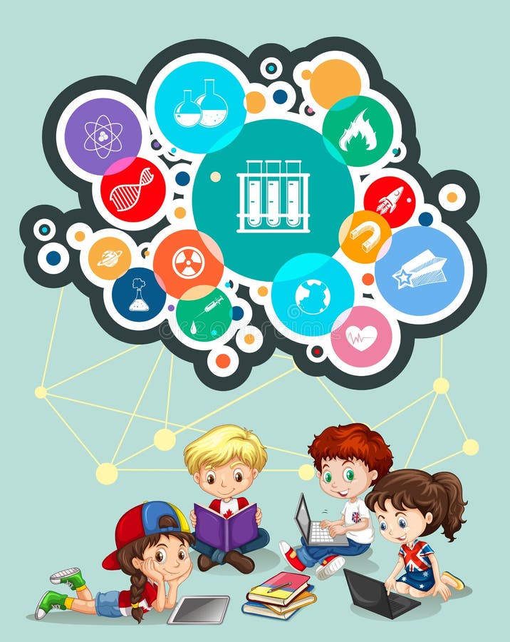 Children Studying and Science Symbols Stock Vector - Illustration of ...