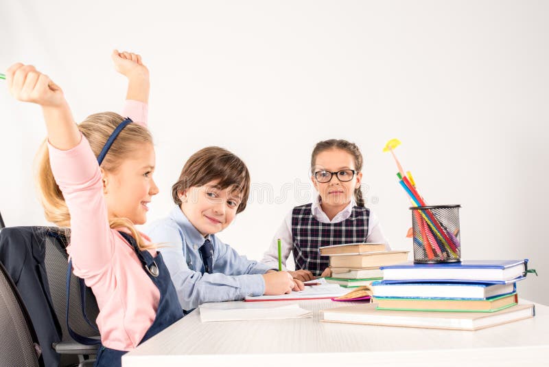 Children Studying Together and Writing Stock Image - Image of school ...