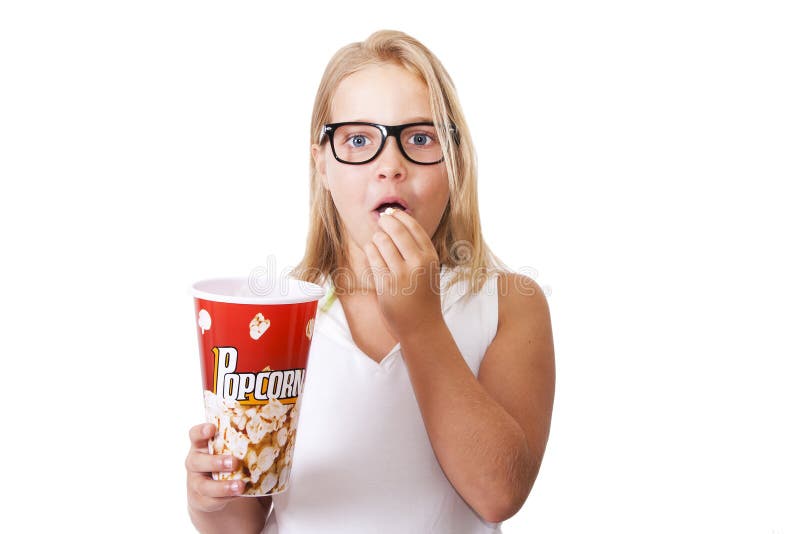 Girl with popcorn stock image. Image of shows, negative - 33433153
