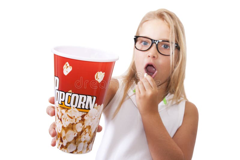 Girl with popcorn stock image. Image of movies, ating - 33433203
