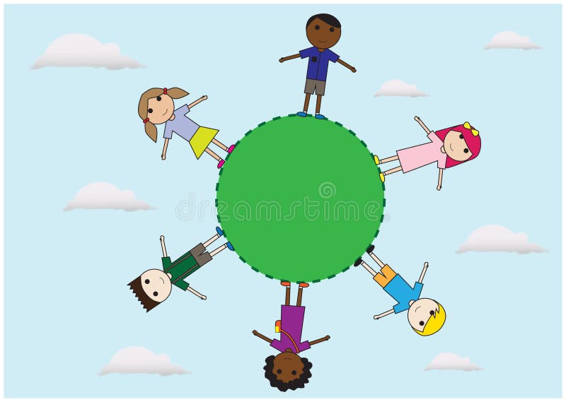 Children Surrounding Earth. Vector Illustration Decorative Design Stock ...
