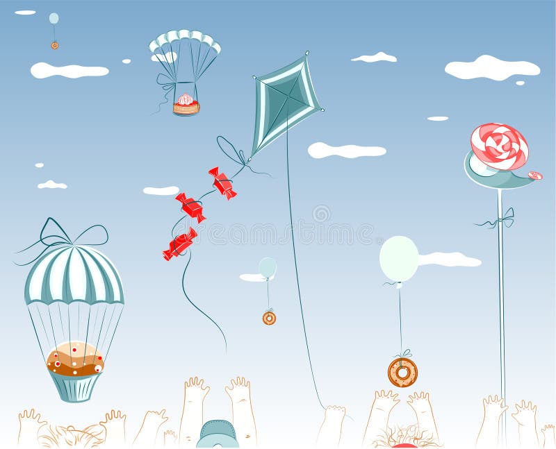 Flying Sweets and Children stock vector. Illustration of balloon - 24264802