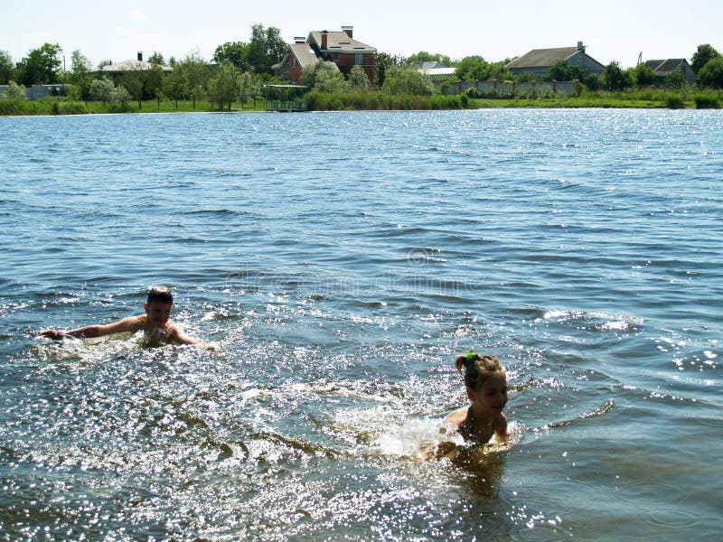Children Bathe in the River Stock Photo - Image of child, outdoor ...