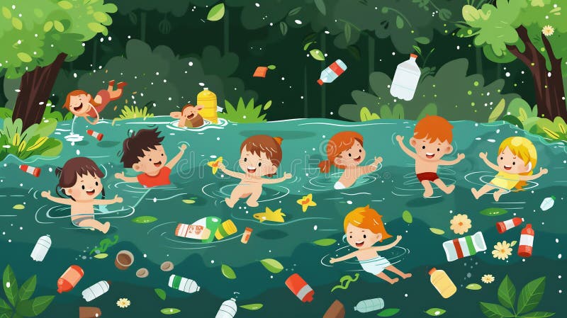 Children Swim in a River Made of Garbage. Ecological Disaster ...