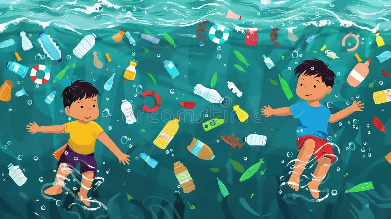 Children Swim in a River Made of Garbage. Ecological Disaster ...