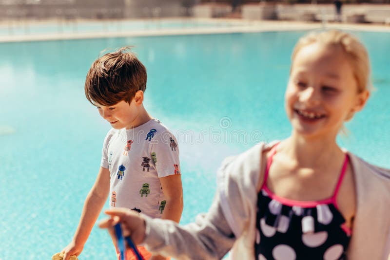 Boy Afraid of Diving in the Pool Stock Image - Image of plank, little ...