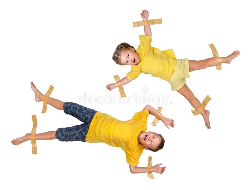 Children Taped with Duct Tape Isolated Stock Photo - Image of glued ...