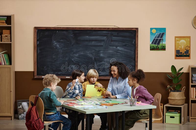 Children with Teacher in Art and Craft Class Stock Photo - Image of ...