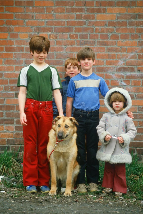 Children with their dog editorial stock photo. Image of sister - 52264703