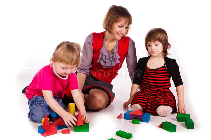 Children and Their Mother Building a Castle Stock Image - Image of ...