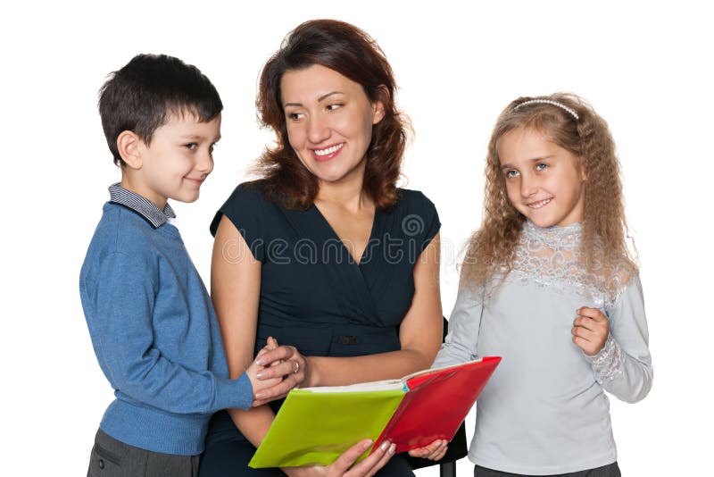 Children and Their Mother Read Book Stock Image - Image of mother ...