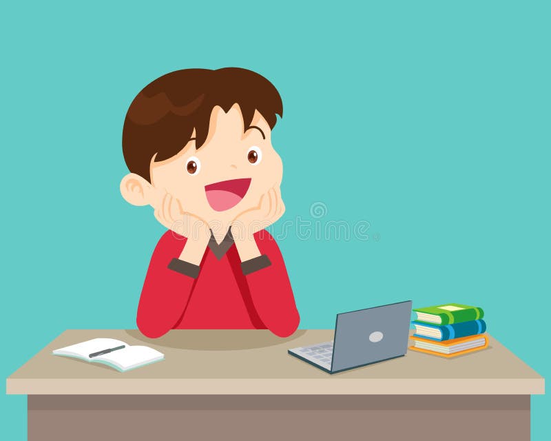 Children Thinking Sitting and Rest Chin in Hands Stock Vector ...
