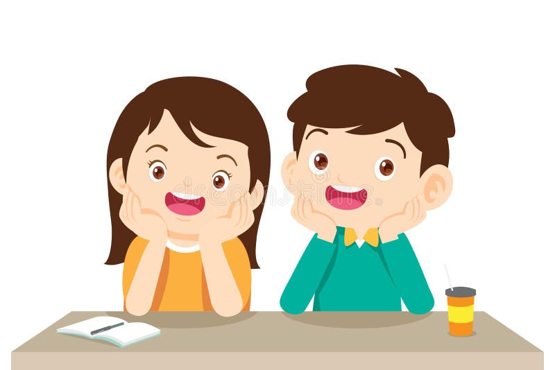 Children Thinking Sitting and Rest Chin in Hands Stock Vector ...