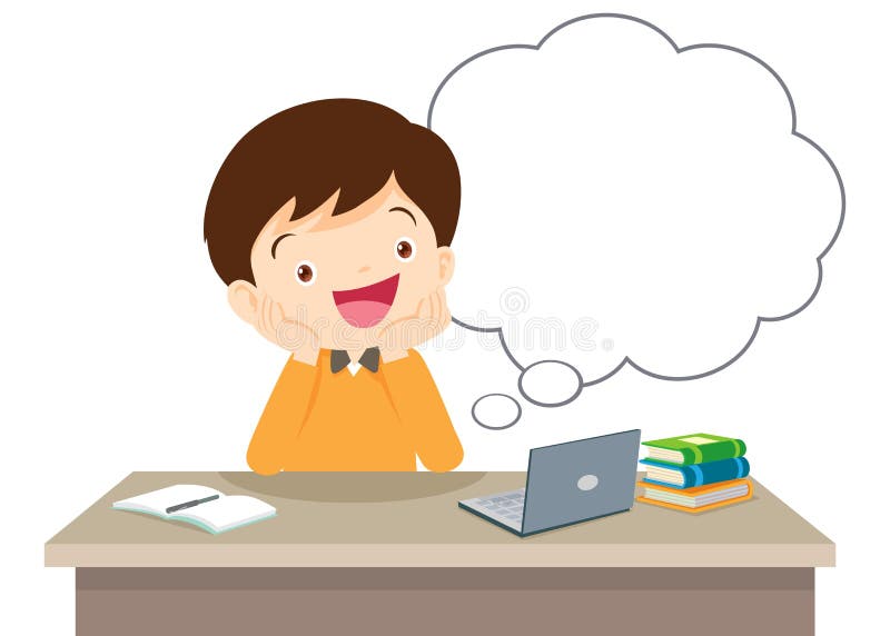 Children Thinking Sitting and Rest Chin in Hands Stock Vector ...