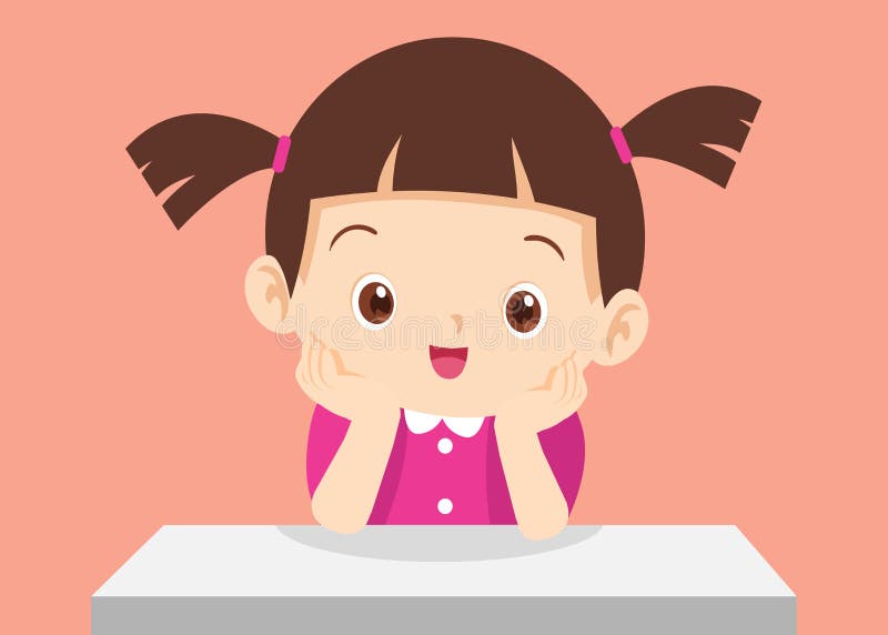 Children Thinking Sitting and Rest Chin in Hands Stock Vector ...