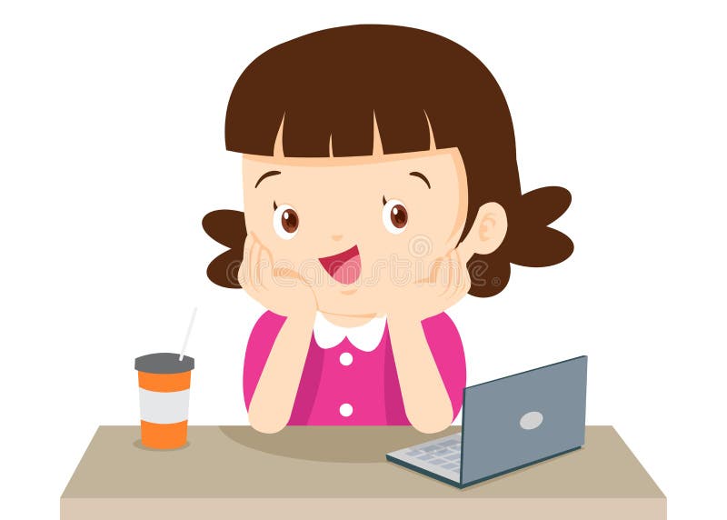 Children Thinking Sitting and Rest Chin in Hands Stock Vector ...