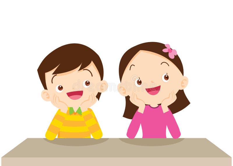 Children Thinking Sitting and Rest Chin in Hands Stock Vector ...