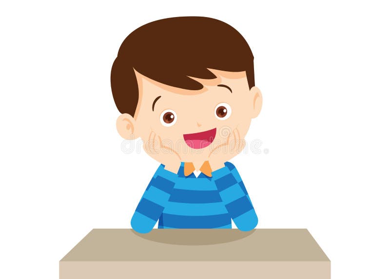 Children Thinking Sitting and Rest Chin in Hands Stock Vector ...