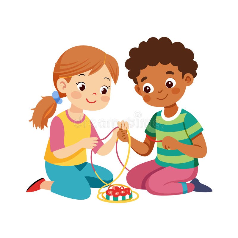 Children Threading Beads: Fine Motor Skills Development Activity Stock ...