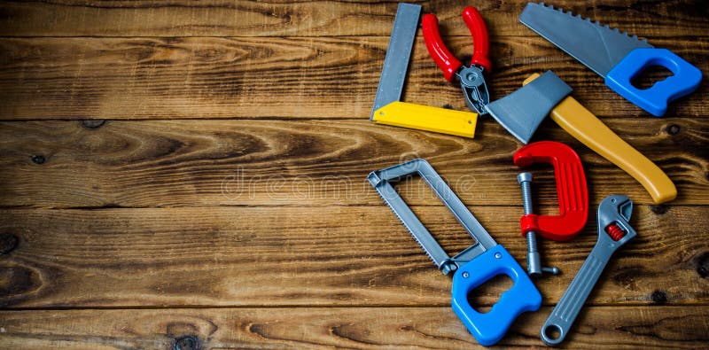 Children Tools On Wooden Background Stock Photo - Image of childhood ...