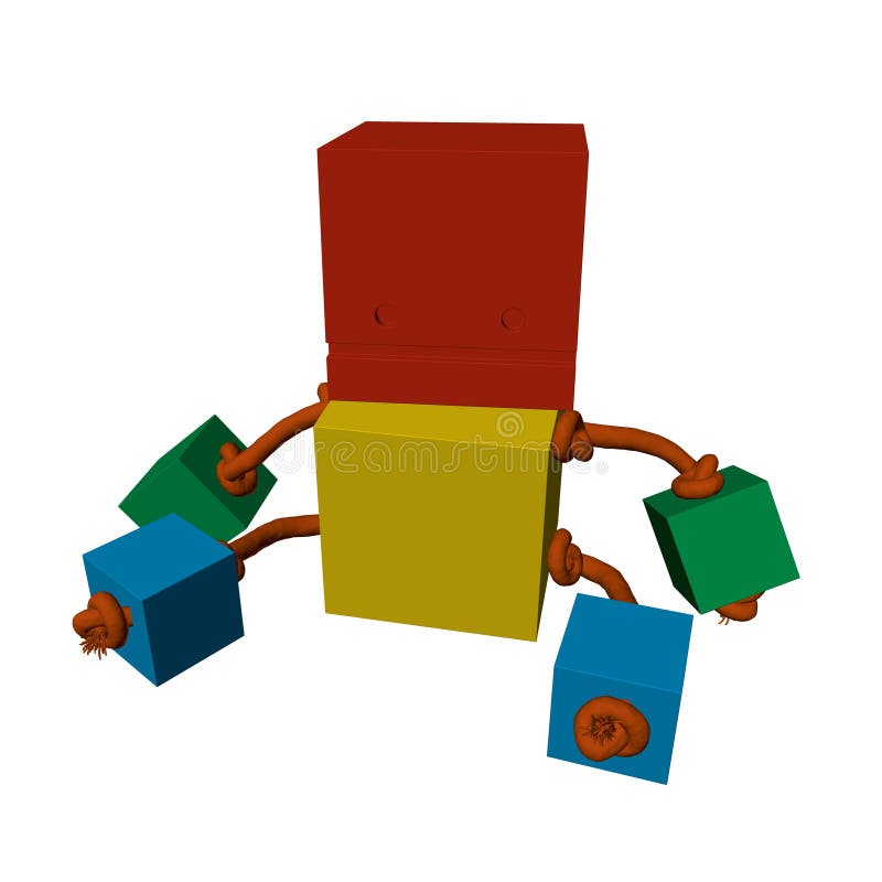 Children Toy from Multi-colored Cubes Tied with a Rope. 3D. Vector ...