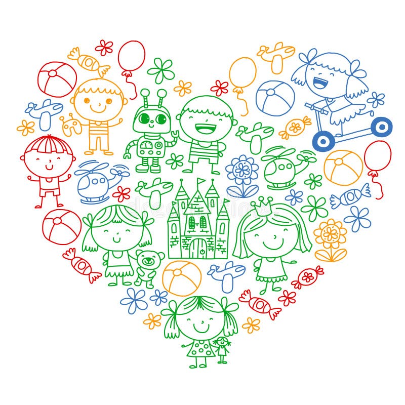 Children with Toys. Colorful Pattern for Kindergarten Posters. Stock ...