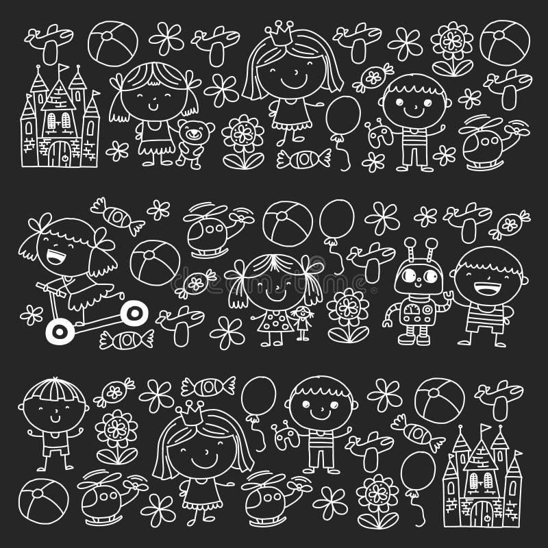 Children with Toys. Colorful Pattern for Kindergarten Posters. Stock ...
