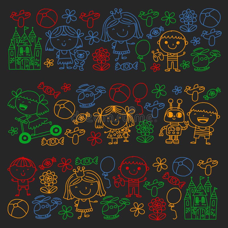 Children with Toys. Colorful Pattern for Kindergarten Posters. Stock ...