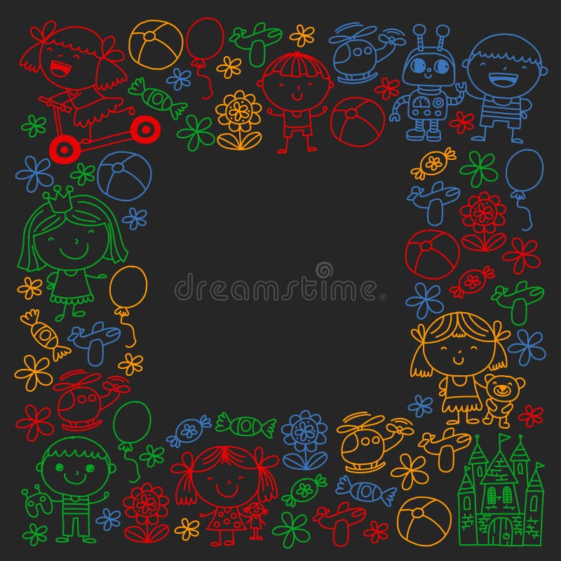 Children with Toys. Colorful Pattern for Kindergarten Posters. Stock ...