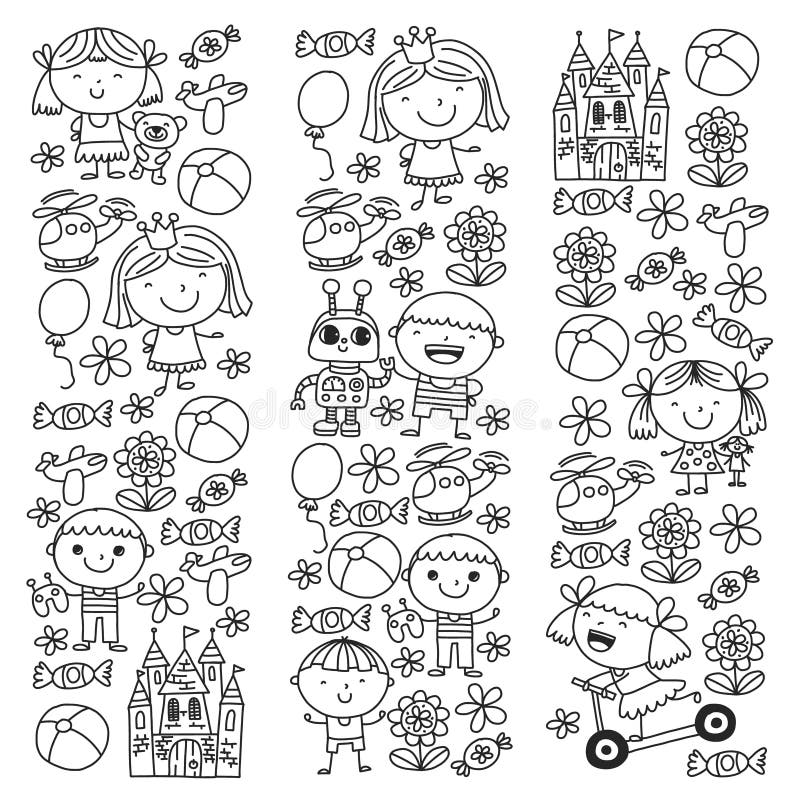 Children with Toys. Colorful Pattern for Kindergarten Posters. Stock ...