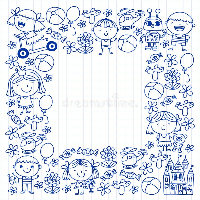 Children with Toys. Colorful Pattern for Kindergarten Posters. Stock ...