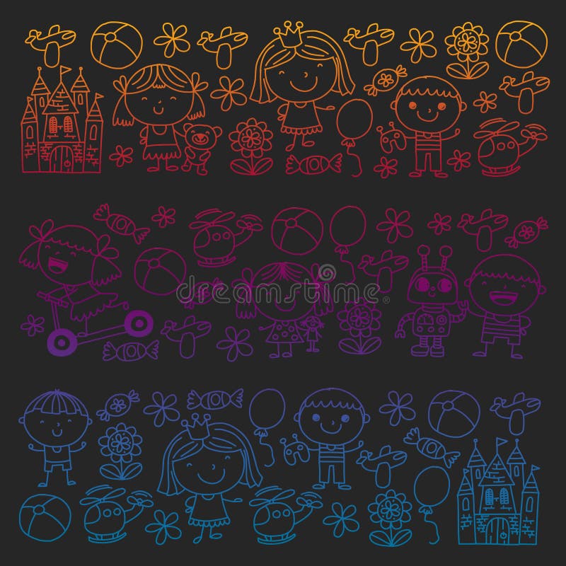 Children with Toys. Colorful Pattern for Kindergarten Posters. Stock ...