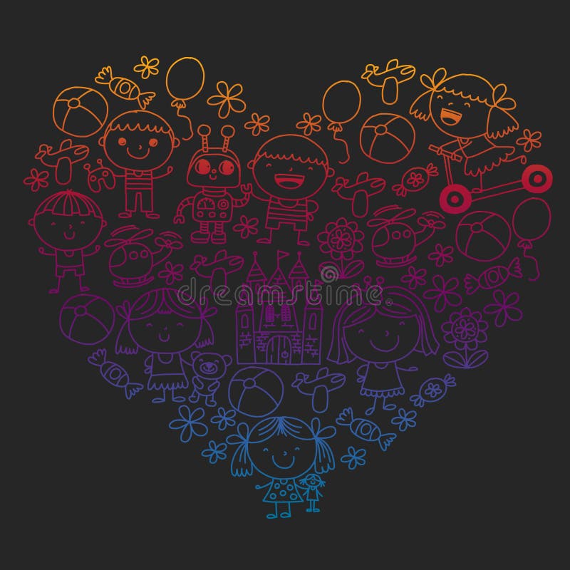 Children with Toys. Colorful Pattern for Kindergarten Posters. Stock ...